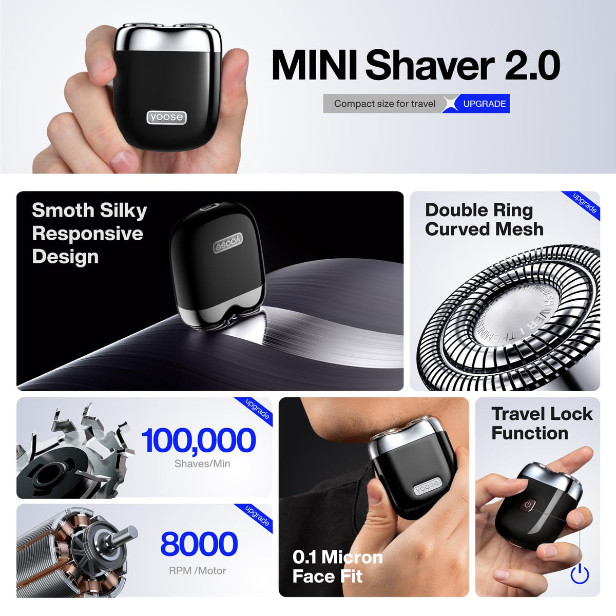 yoose Portable Alloy Mini Electric Shaver for Men,USB-C Travel & Gift ...